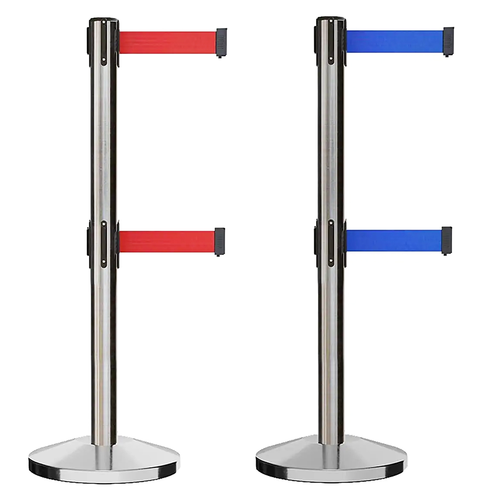 Retractable Dual Belt Barrier Stanchion – Polished Stainless Steel Post ...
