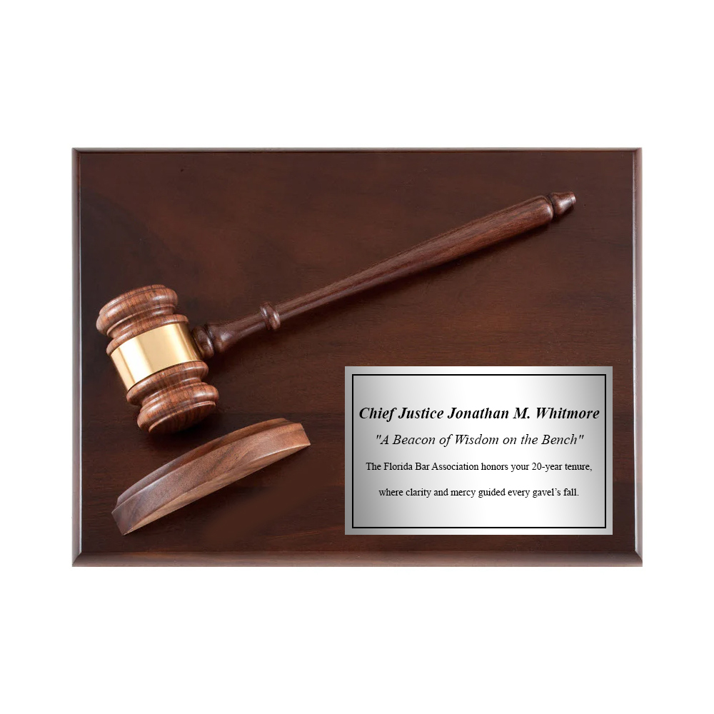 Genuine Walnut Gavel Plaque - Customized Judge Gift & Award ...