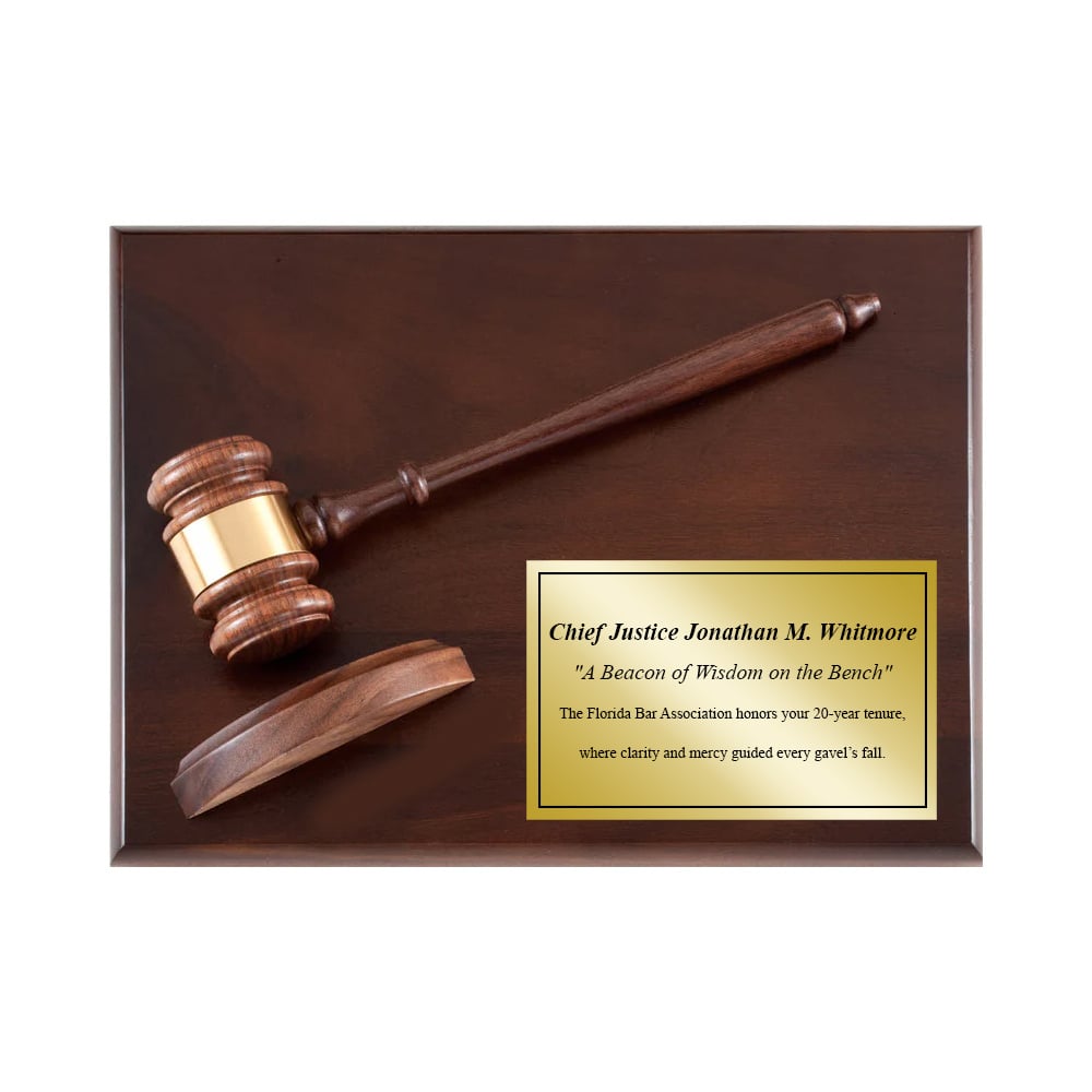 Genuine Walnut Gavel Plaque - Customized Judge Gift & Award ...
